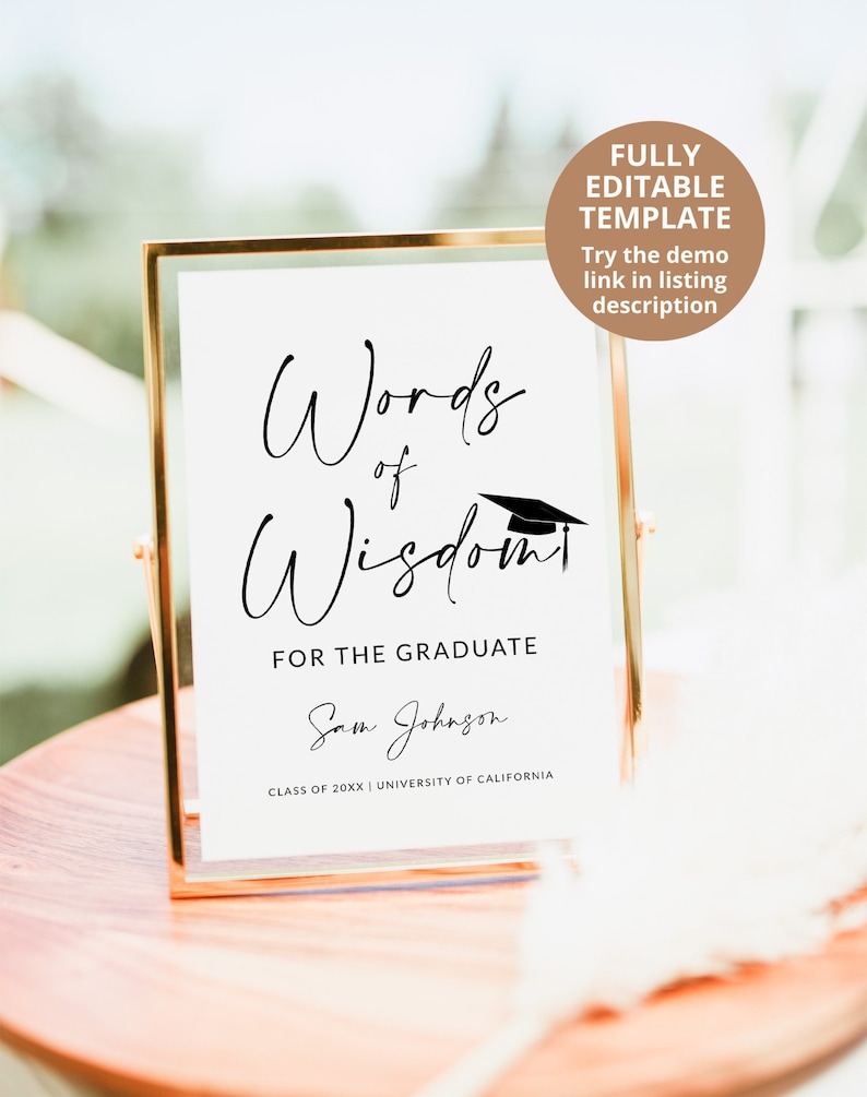 Words of Wisdom Graduation Sign and Card | Advice and Wishes for the ...