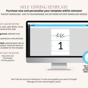 Wedding Table Number Sign Template | Wedding Table Sign | Script Table ...