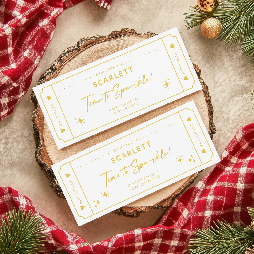 Golden Gift Ticket Template, Christmas Voucher, Birthday Voucher ...