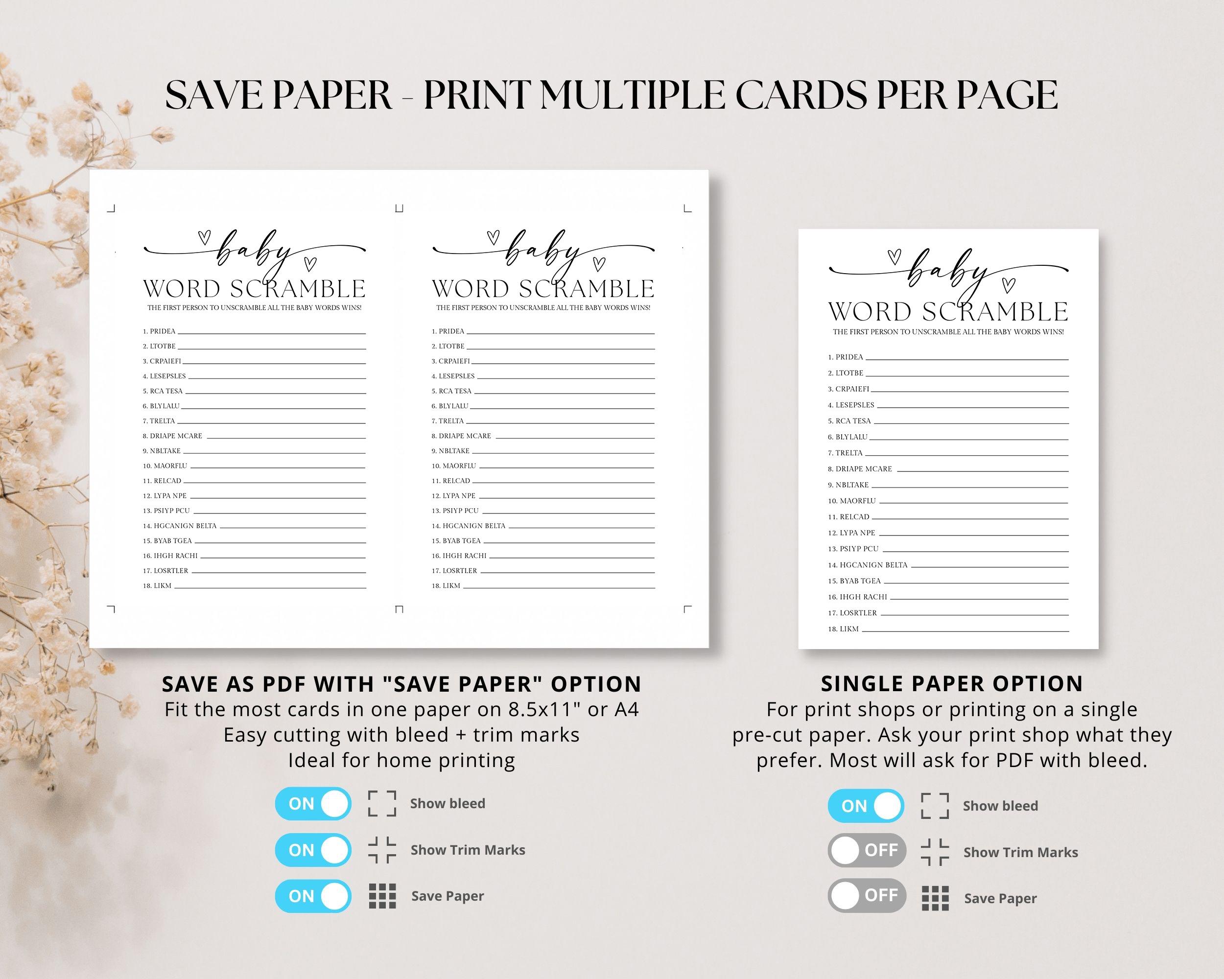 Baby Shower Word Scramble With Answer Key, Baby Shower Games Printable ...