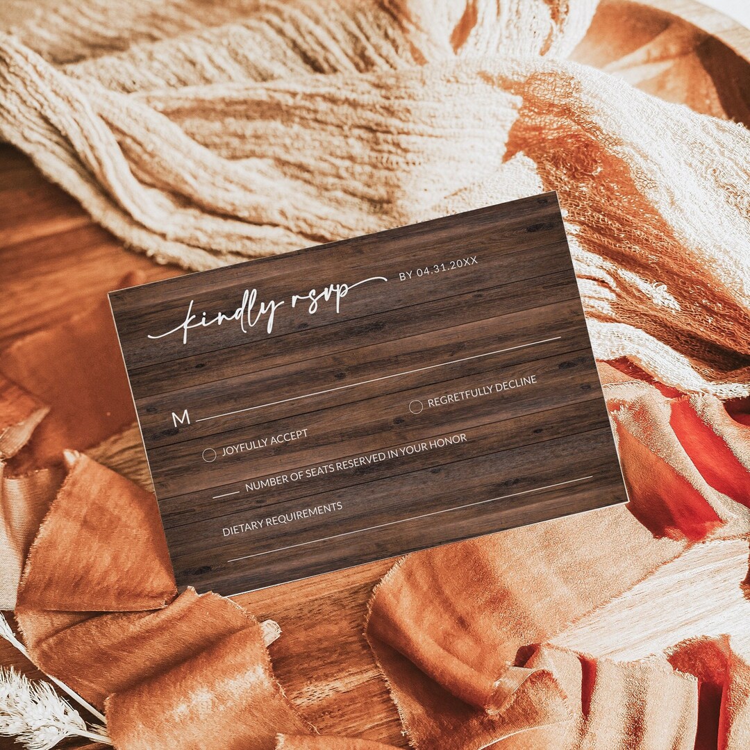 Rustic RSVP Card | Country Barn Rsvp Card for Wedding | Wood Rsvp Template | Rsvp Postcard ...