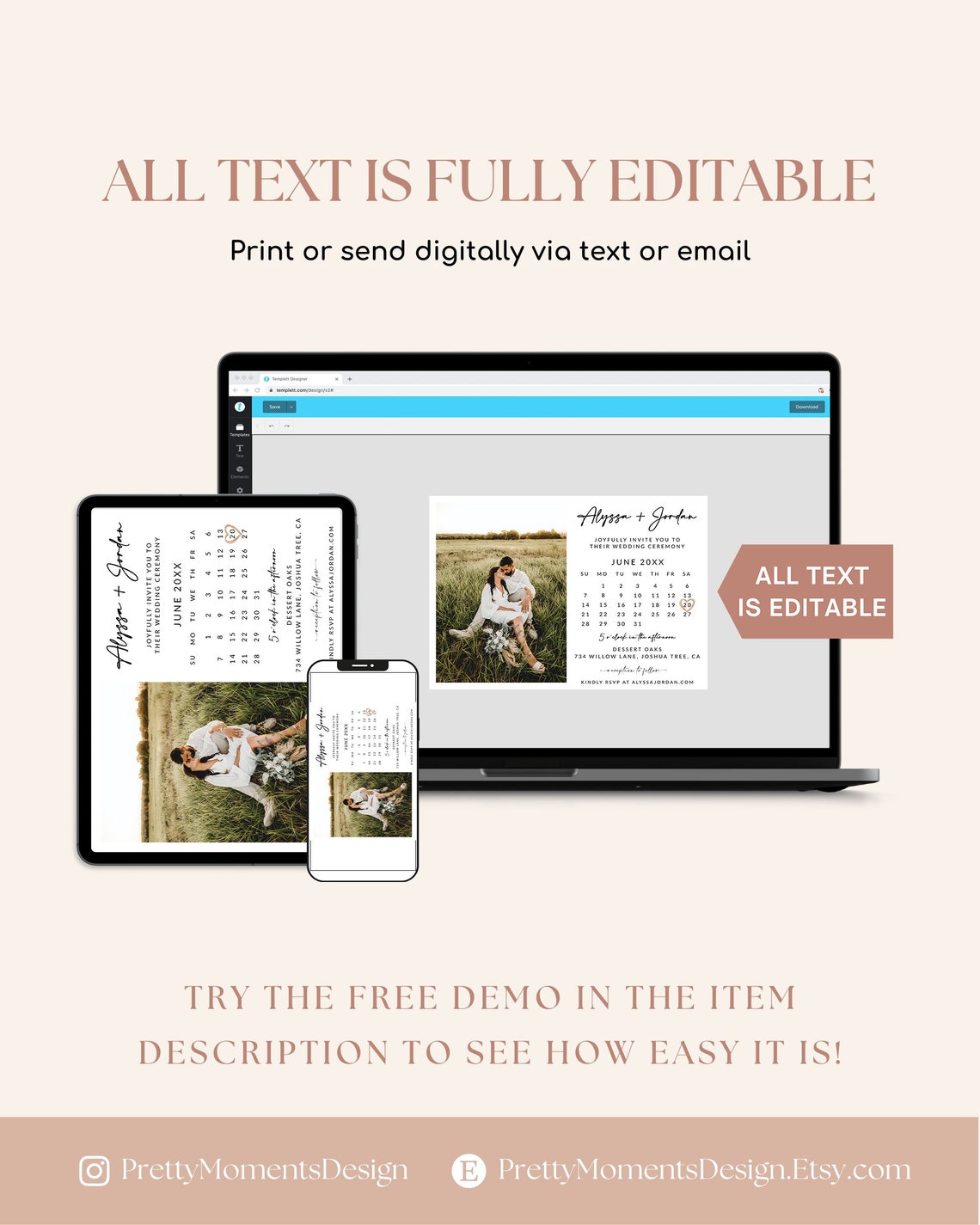 Calendar Wedding Invitation Template Fully Editable - Etsy