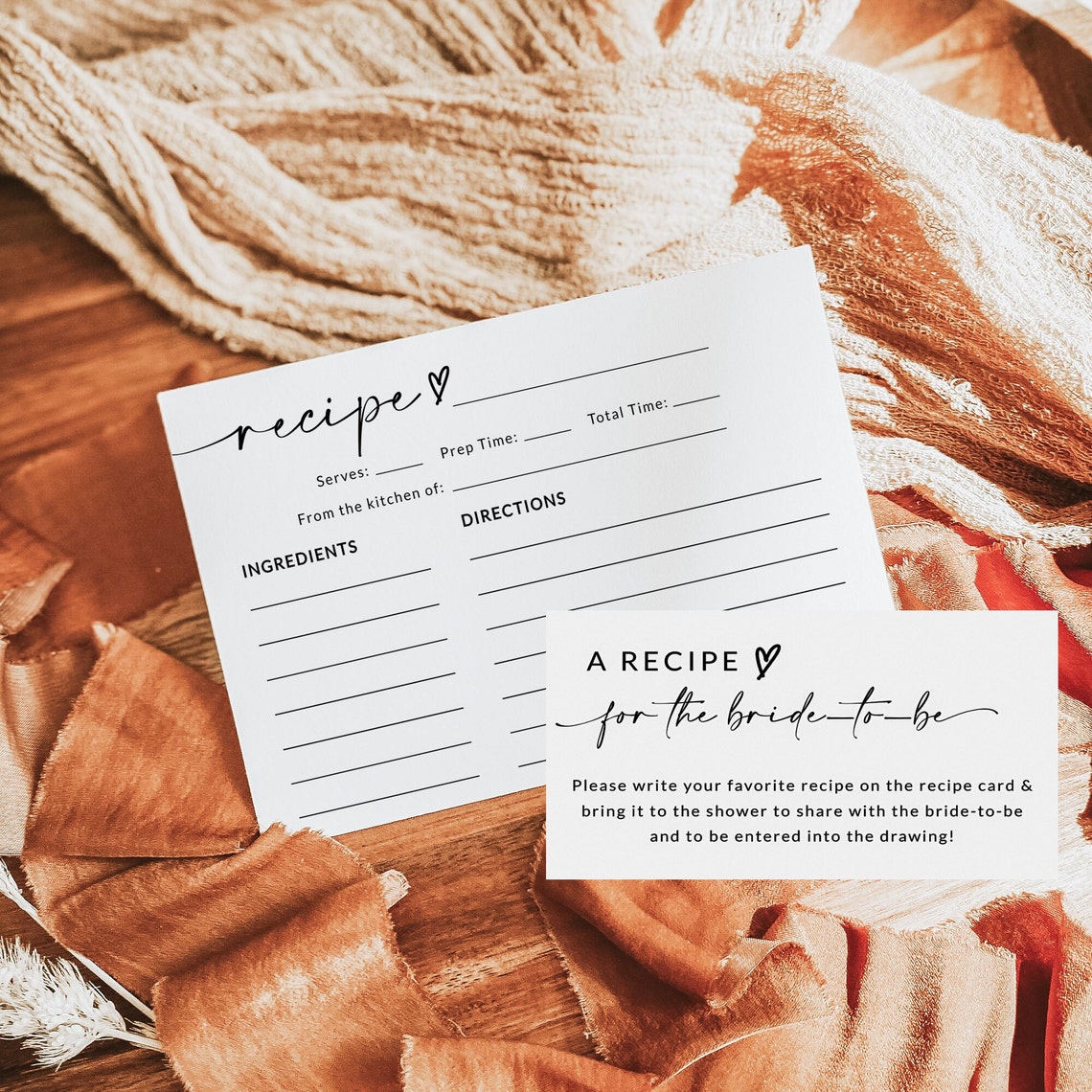 Bridal Shower Recipe Card Template Bridal Shower Recipe - Etsy