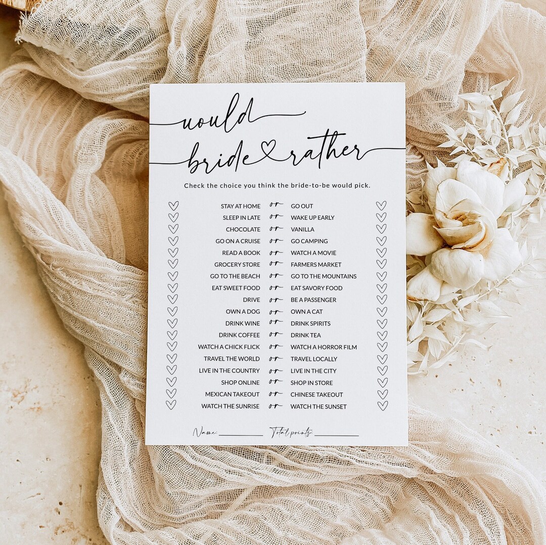 Would Bride Rather Bridal Shower Game Printable | Would She Rather ...