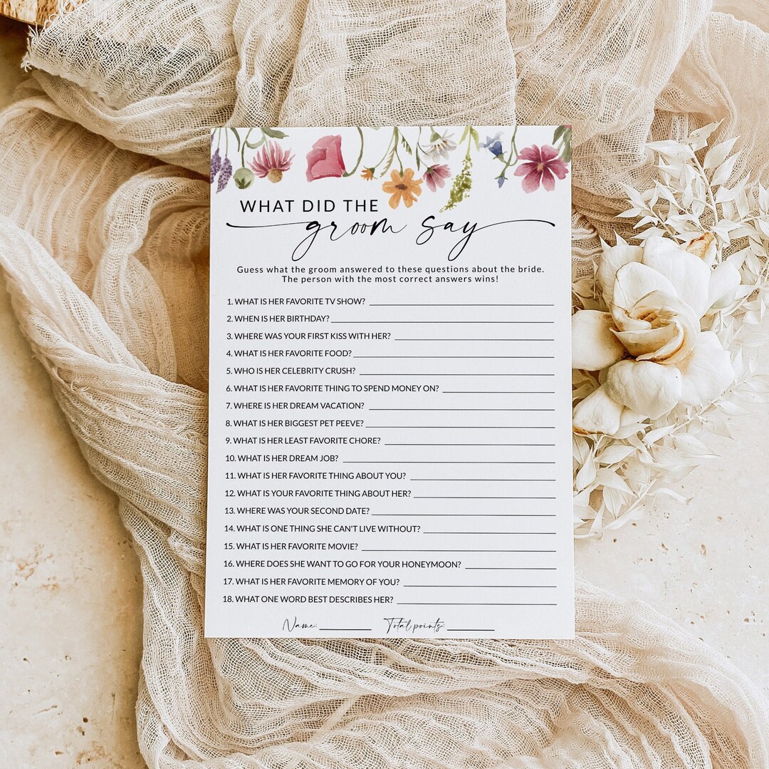 What Did the Groom Say, Wildflower Bridal Shower Game, Groom Questions ...