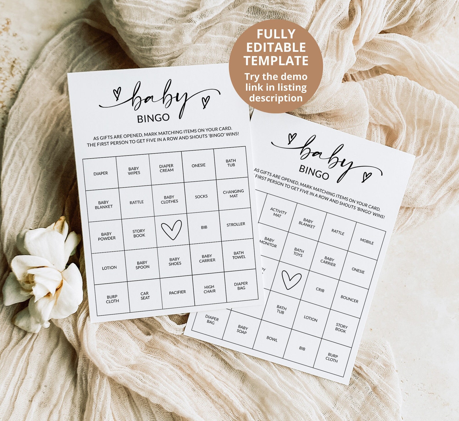Baby Bingo Game | 60 Prefilled Baby Shower Bingo Cards | Baby Shower ...