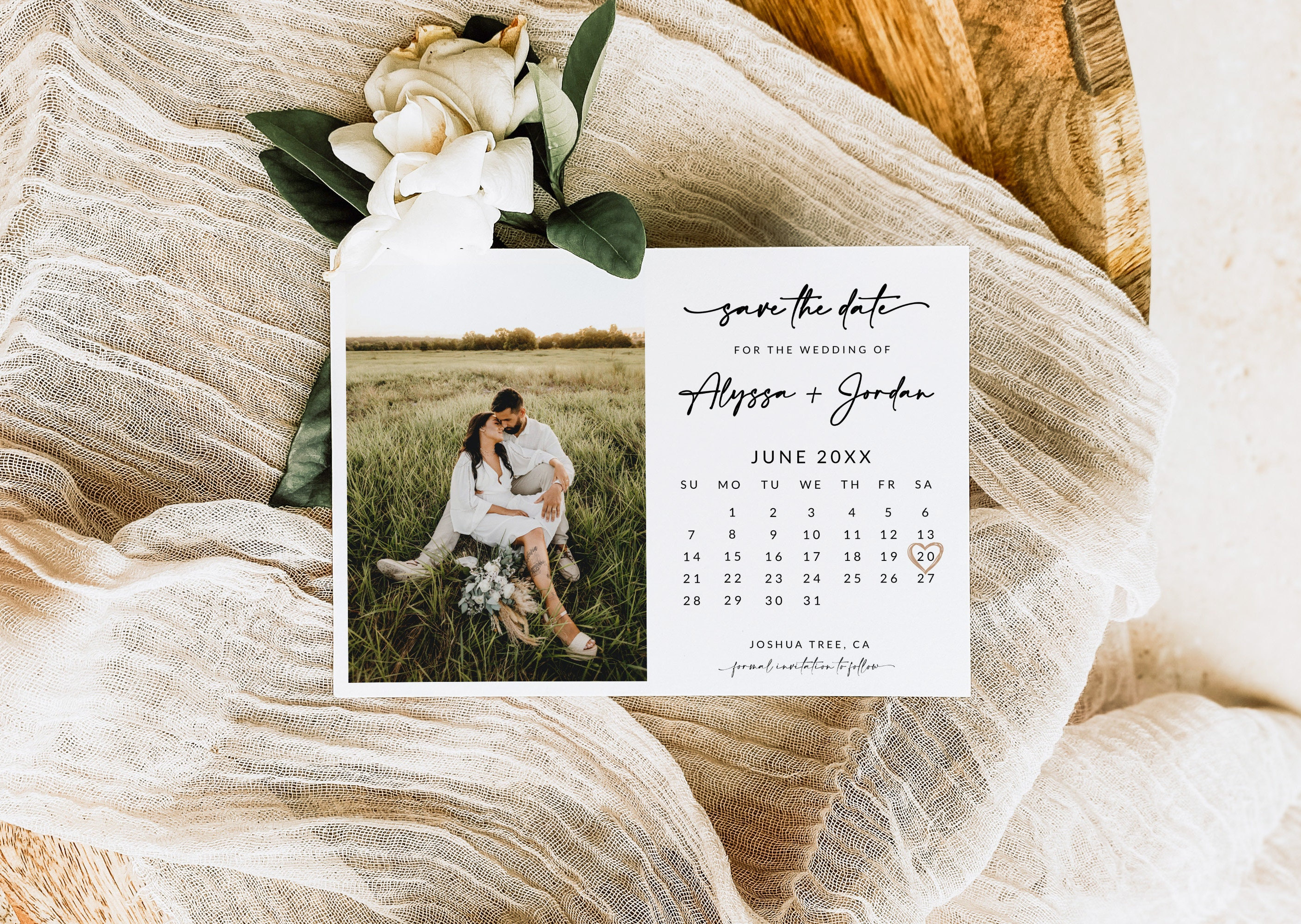 Minimalist Save the Date Calendar Template With Photo Boho - Etsy