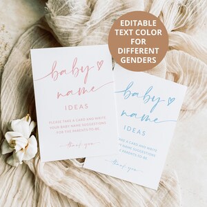 Baby Name Ideas Sign and Cards, Baby Name Suggestions, Baby Shower ...