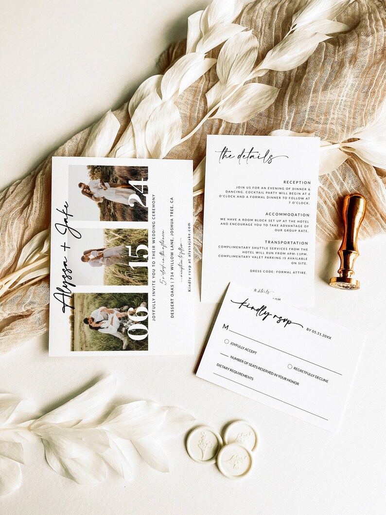 Photo Collage Wedding Invitation Set With RSVP 3 Piece Suite - Etsy