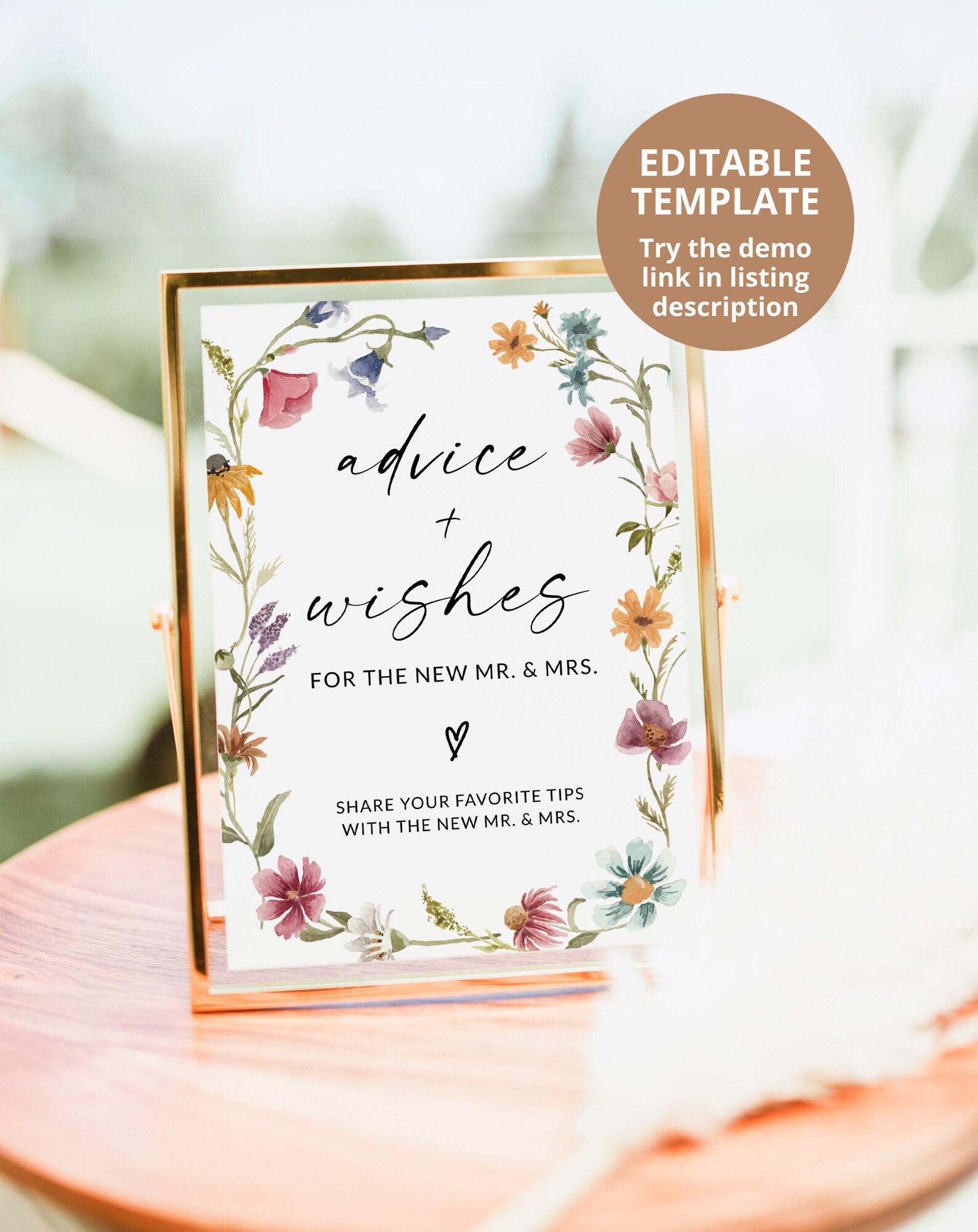 Wedding Advice Sign and Cards, Wildflower Bridal Shower Game, Advice ...