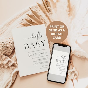 Baby Shower Invitation Template | Hello Baby Shower Invitation Boy Girl ...