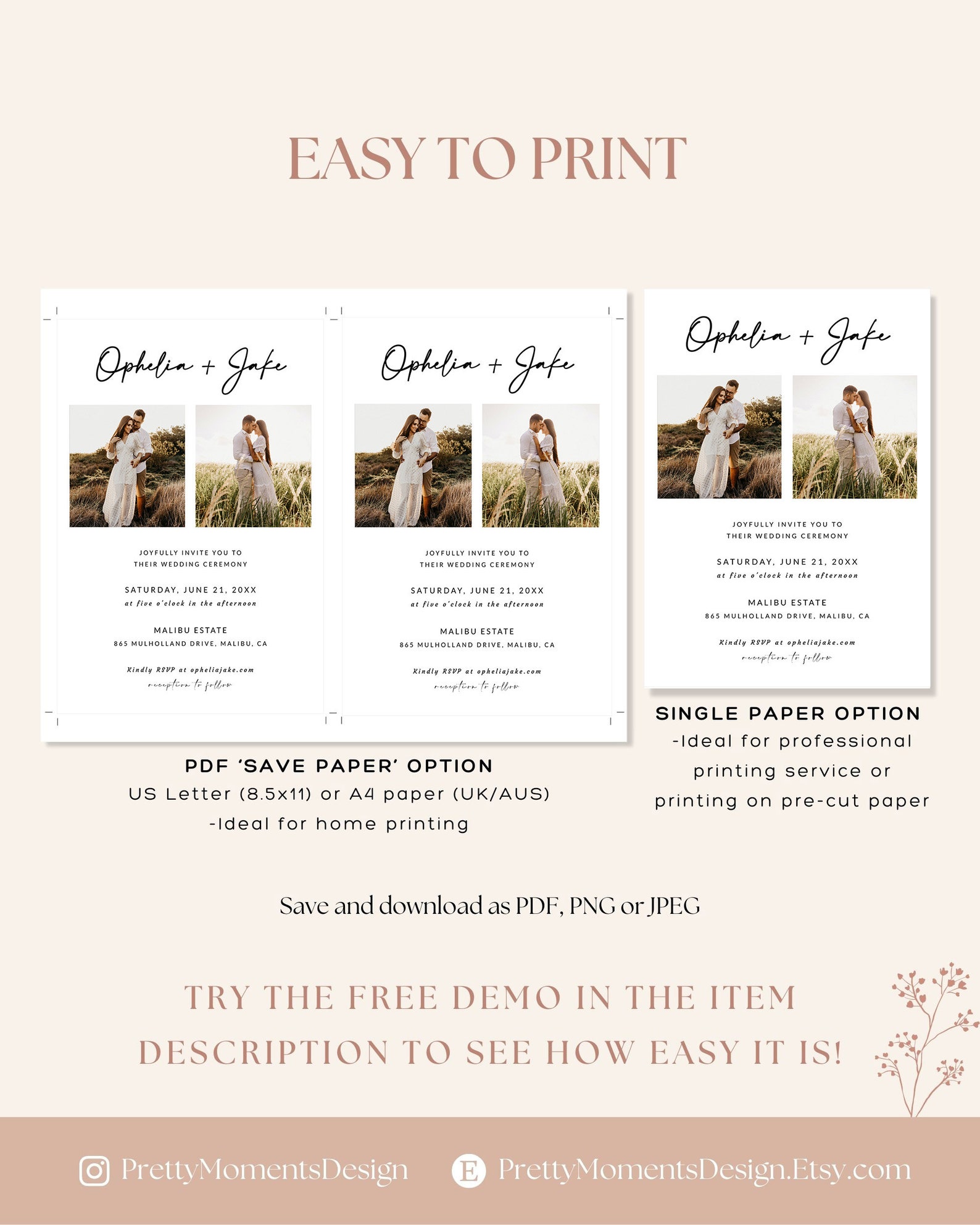 3 Piece Wedding Invitation Template Suite With QR Code Rsvp - Etsy