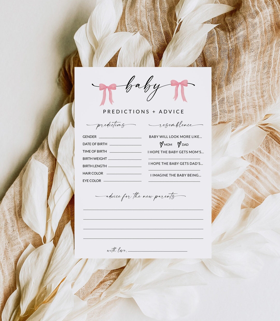 Baby Predictions Card | Baby Shower Games Girl | Baby Shower Advice ...