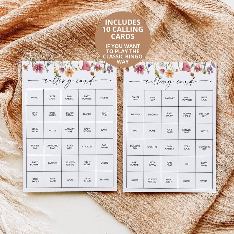 Wildflower Baby Shower Bingo, 60 Prefilled Baby Bingo Cards, Baby Bingo ...