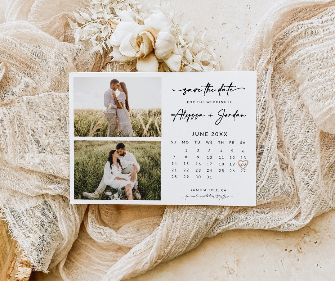 Calendar Save the Date Template With Photo | Minimalist Save the Date ...