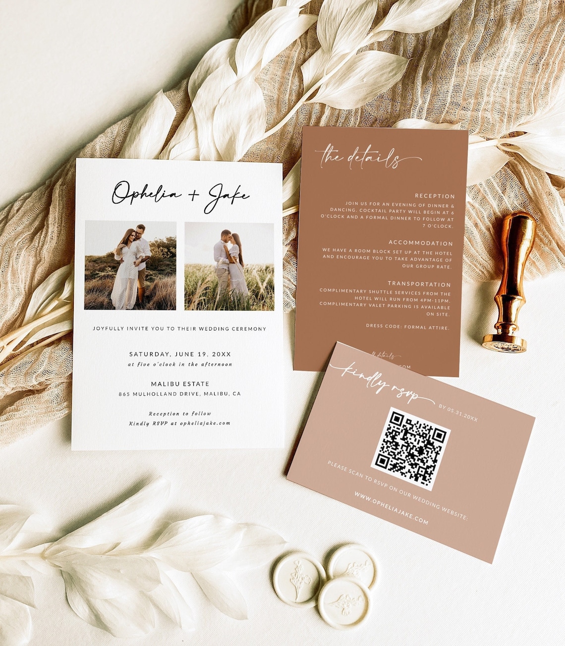 3 Piece Wedding Invitation Template Suite With QR Code Rsvp - Etsy