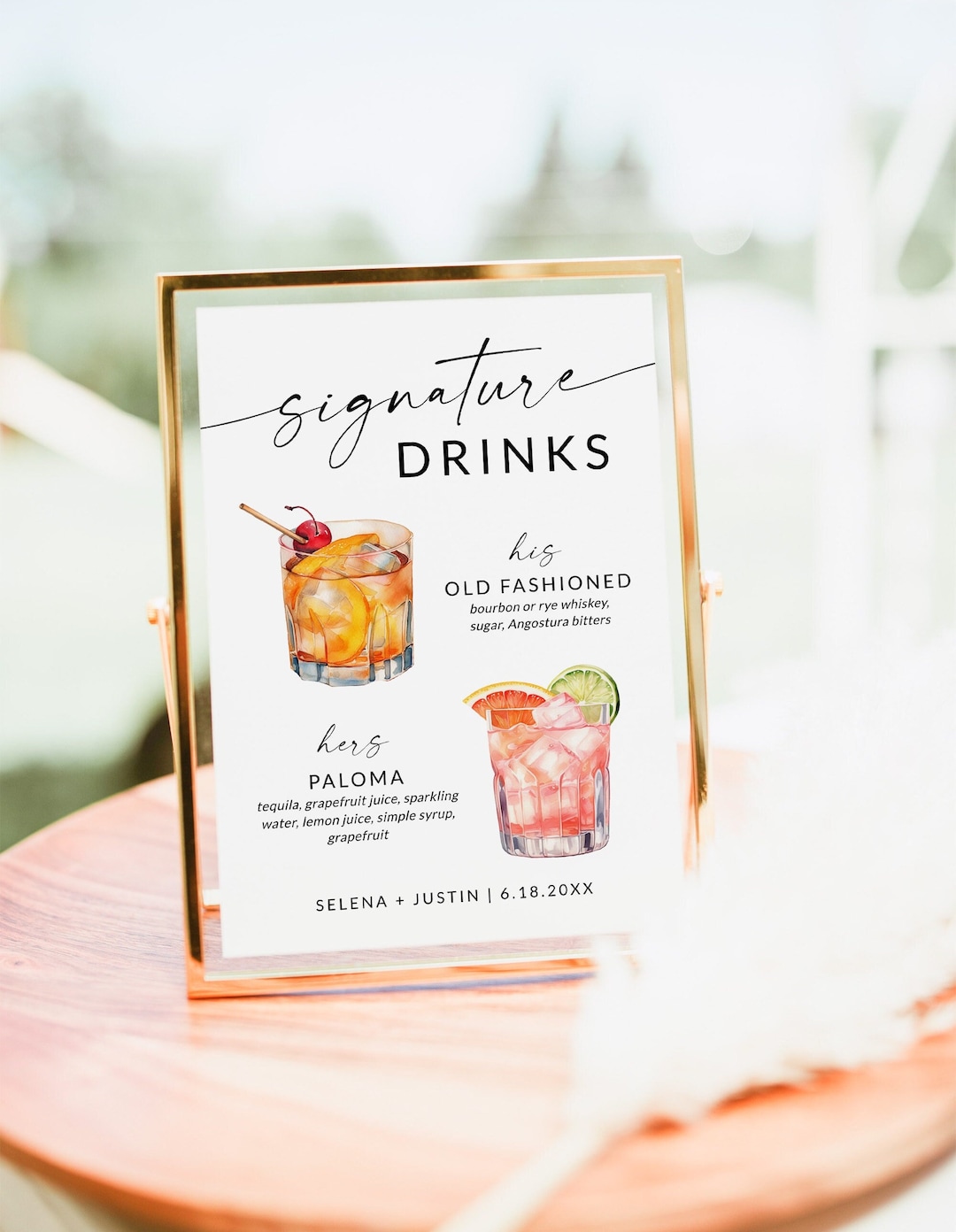 Signature Drinks Sign, Signature Drink Menu, Wedding Bar Sign, Wedding ...