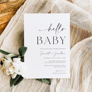 Baby Shower Invitation Template | Hello Baby Shower Invitation Boy Girl ...