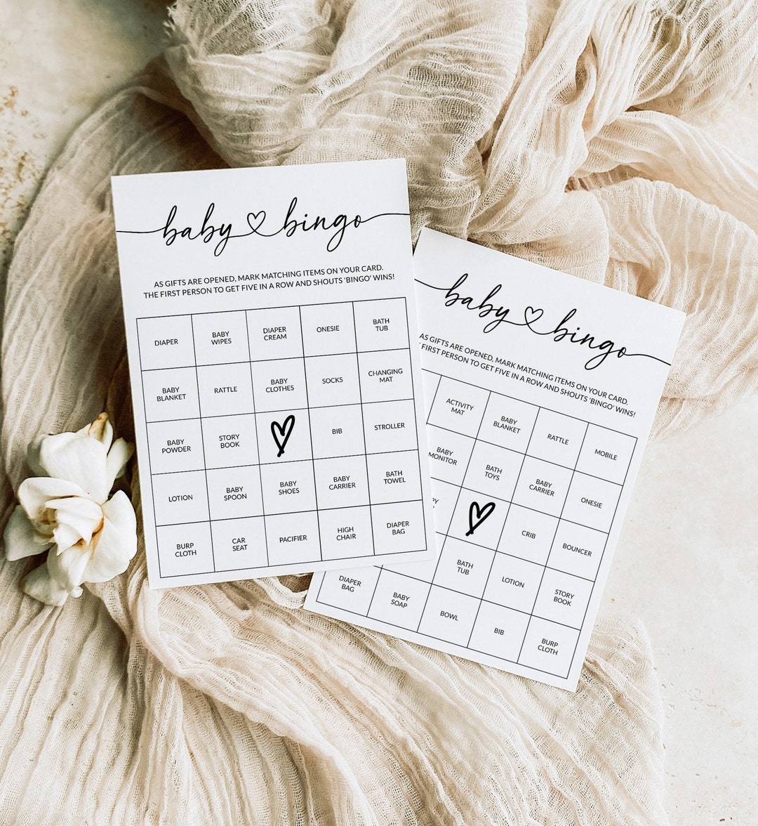 Baby Shower Bingo 60 Prefilled Baby Bingo Cards Baby Shower Game ...