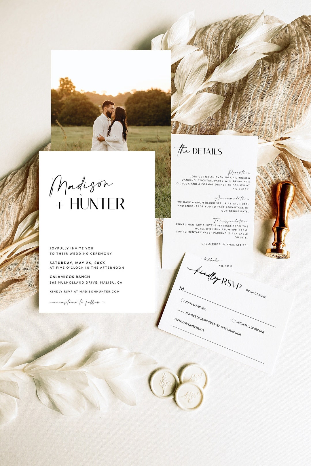 Wedding Invitation Template Set | 4 Piece Suite | Digital Wedding ...