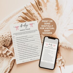 Baby Shower Family Feud Pink Bows | Baby Shower Games Girl | Baby ...