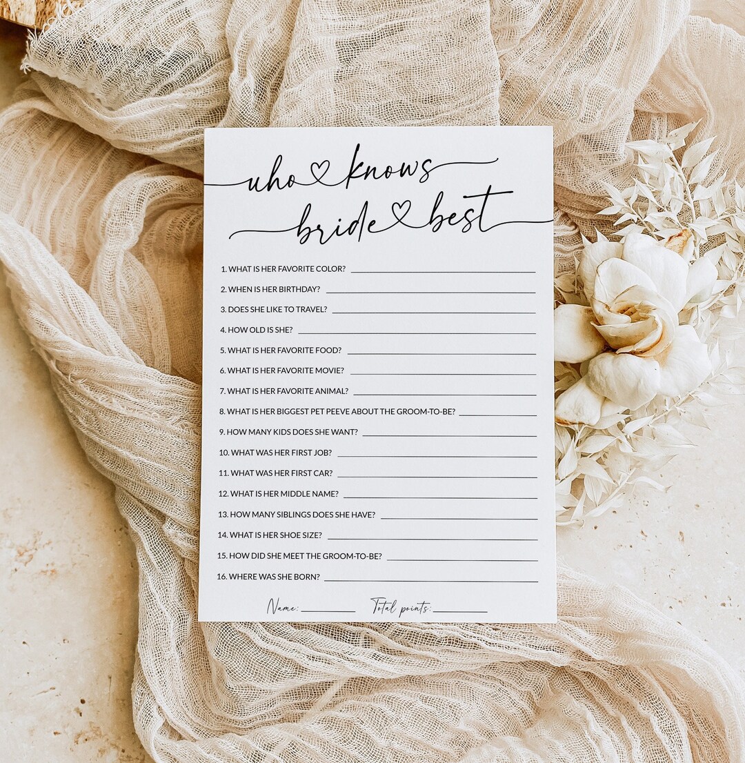 Who Knows the Bride Best Game | How Well Do You Know the Bride Game ...