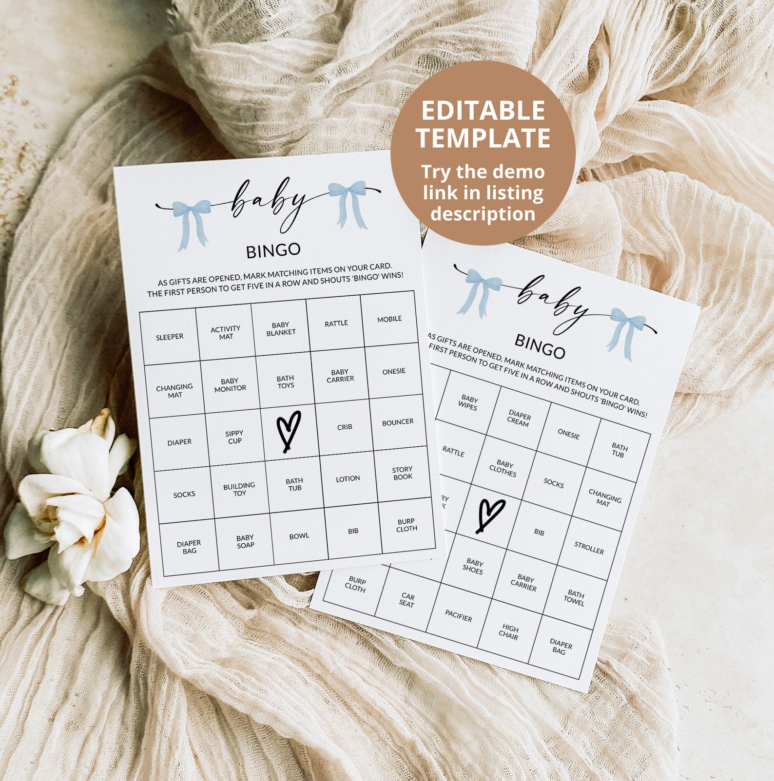 Baby Shower Bingo 60 Prefilled Baby Bingo Cards Baby Shower Games ...