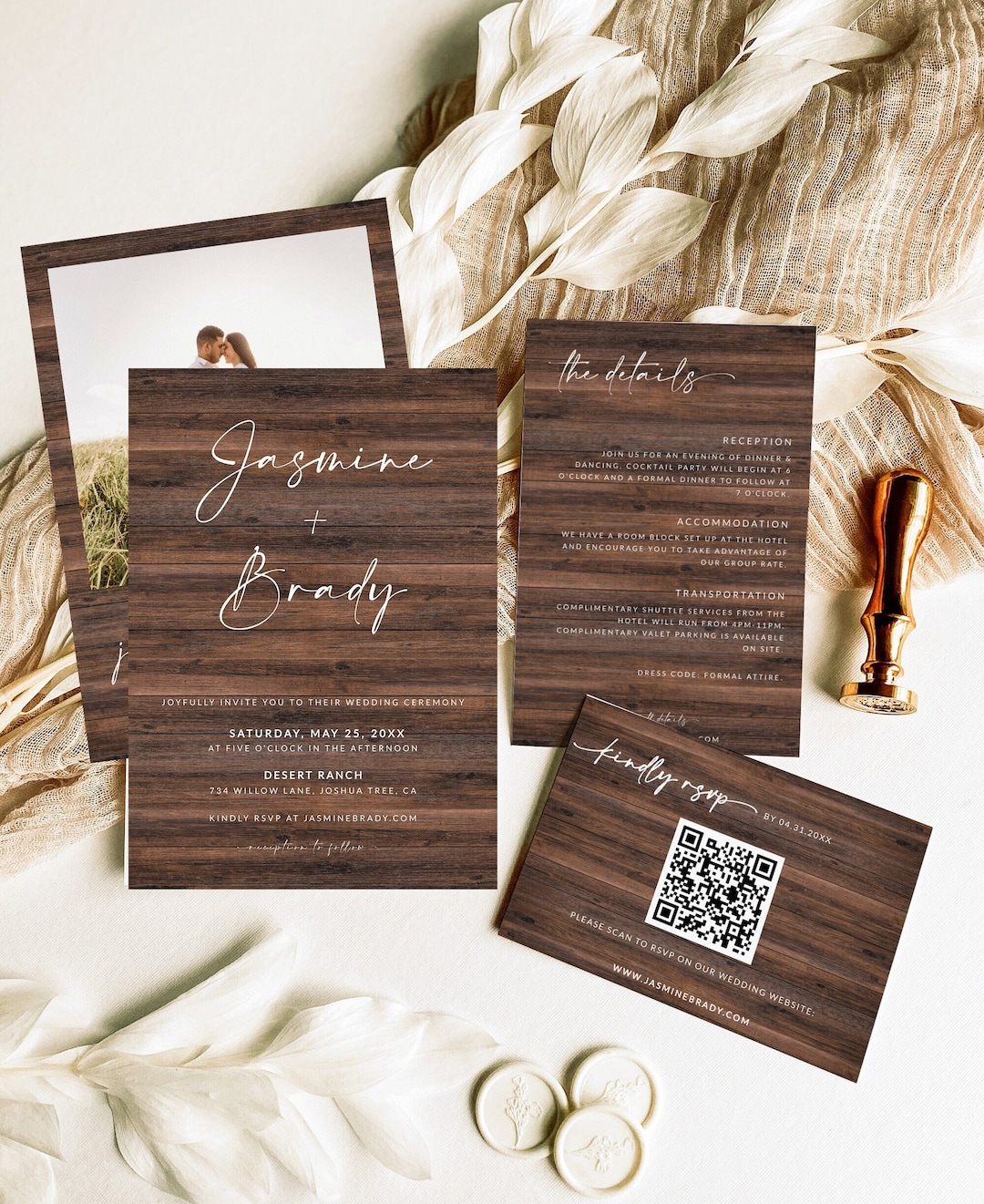 Rustic Wedding Invitation Set With QR Code | Country Barn Wedding ...