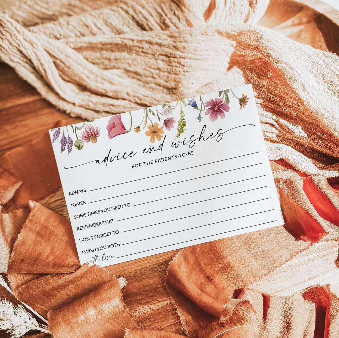 Baby Shower Advice Card, Wildflower Baby Shower Game Printable, Advice ...