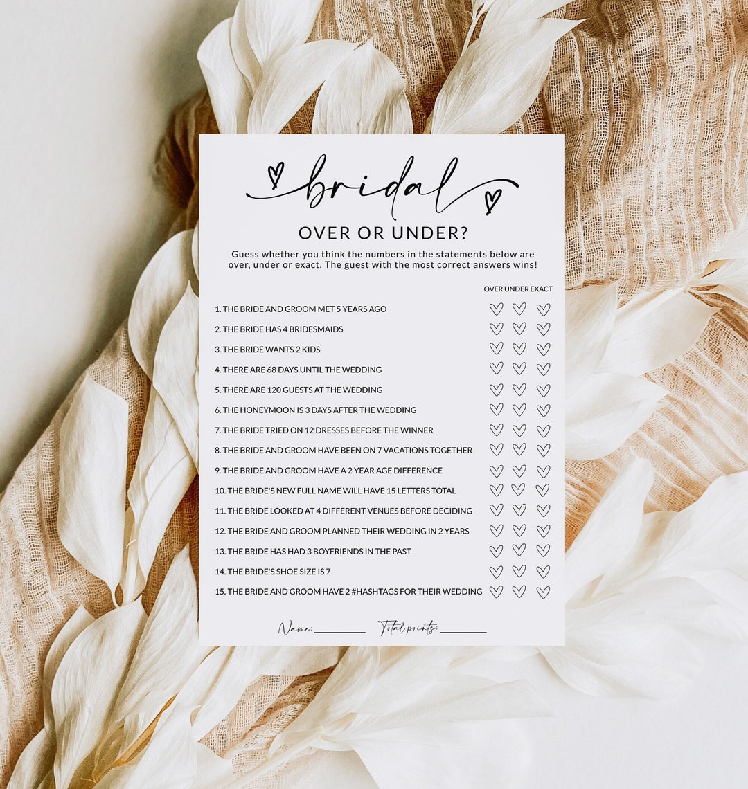 Over or Under Bridal Shower Game | Bridal Shower Trivia | Who Knows the ...