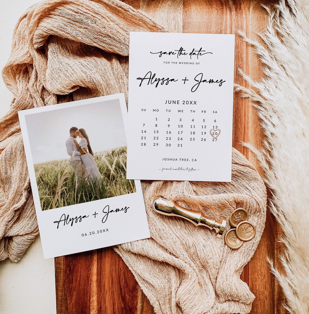 Calendar Save the Date Template | Minimalist Save the Date With Photo ...