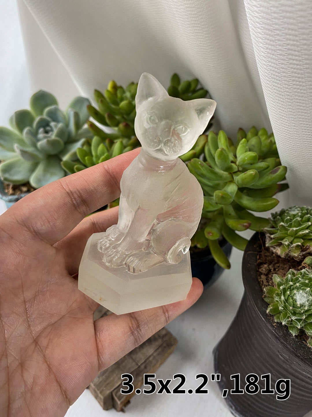 Natural Clear Quartz Stand Cat , Crystal Animal , Crystal Hand Carved ...