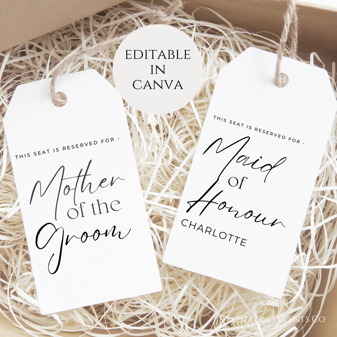 Minimalist Wedding Reserved Seating Tags, Editable Template (digital ...