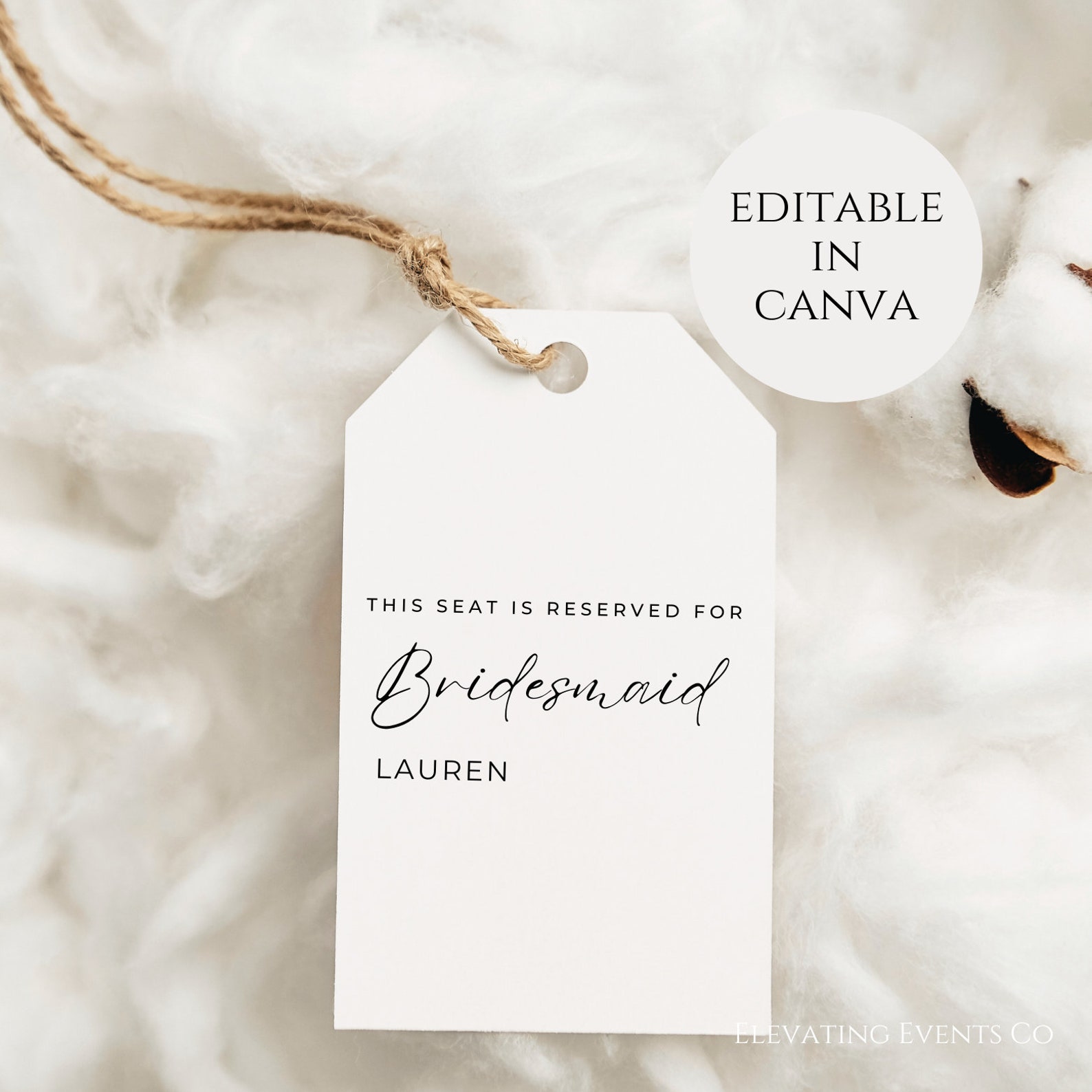 Minimalist Wedding Reserved Seating Tags, Editable Template (digital ...