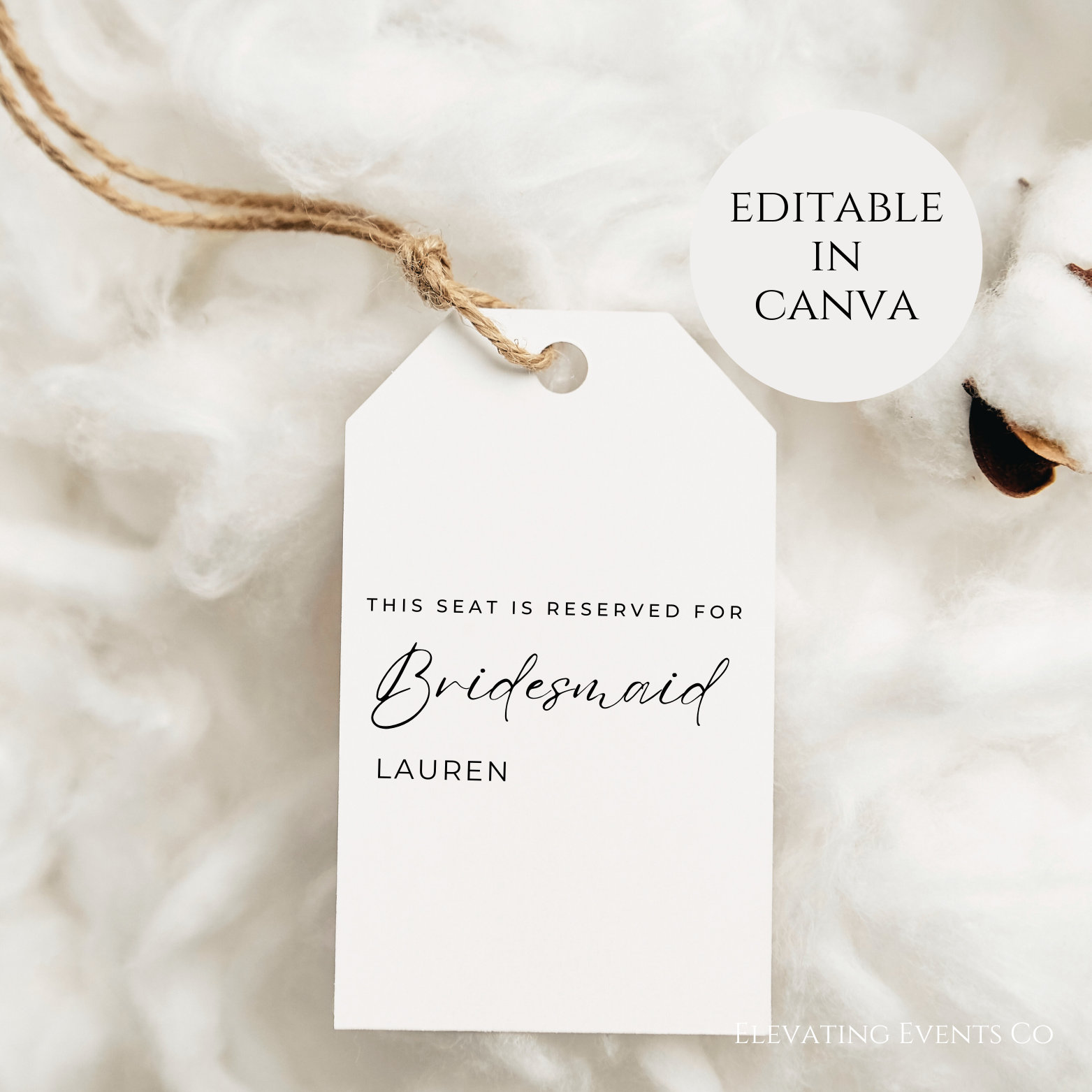 Minimalist Wedding Reserved Seating Tags, Editable Template (digital ...