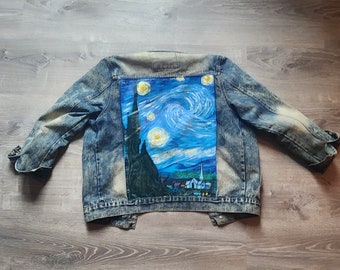 Hand-painted Van Gogh Starry Night Denim Jacket - Etsy