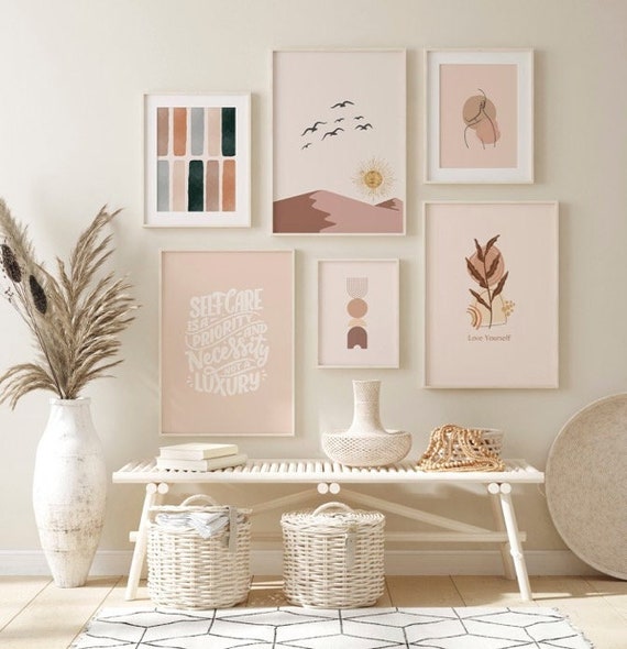Neutral Boho Gallery Wall Art Set of 6 Prints Printable - Etsy