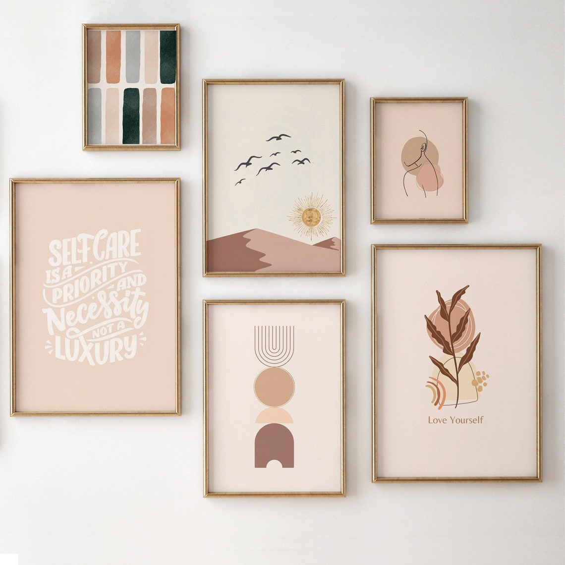 Neutral Boho Gallery Wall Art Set of 6 Prints Printable Art Therapy ...