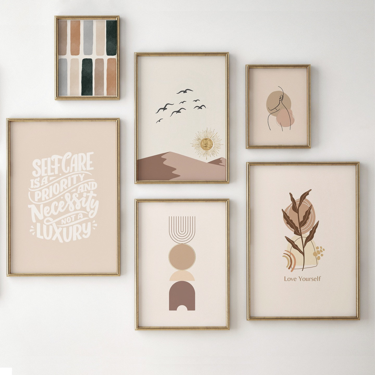 Neutral Boho Gallery Wall Art Set of 6 Prints Printable Art Therapy ...