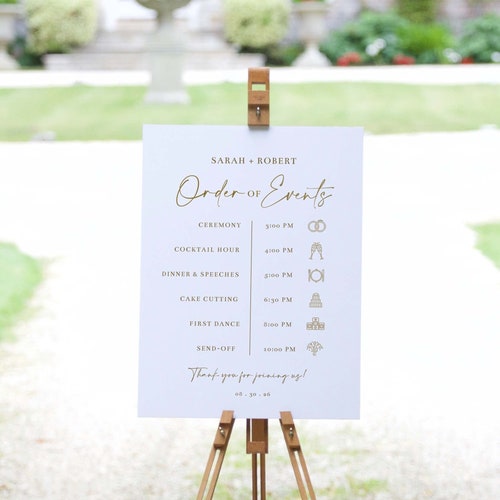 Gold Wedding Timeline Sign Template Minimal Timeline Card - Etsy