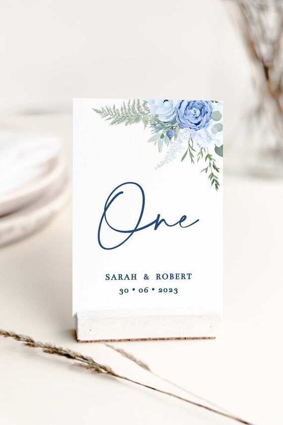 Dusty Blue Floral Table Numbers Printable Wedding Table | Etsy