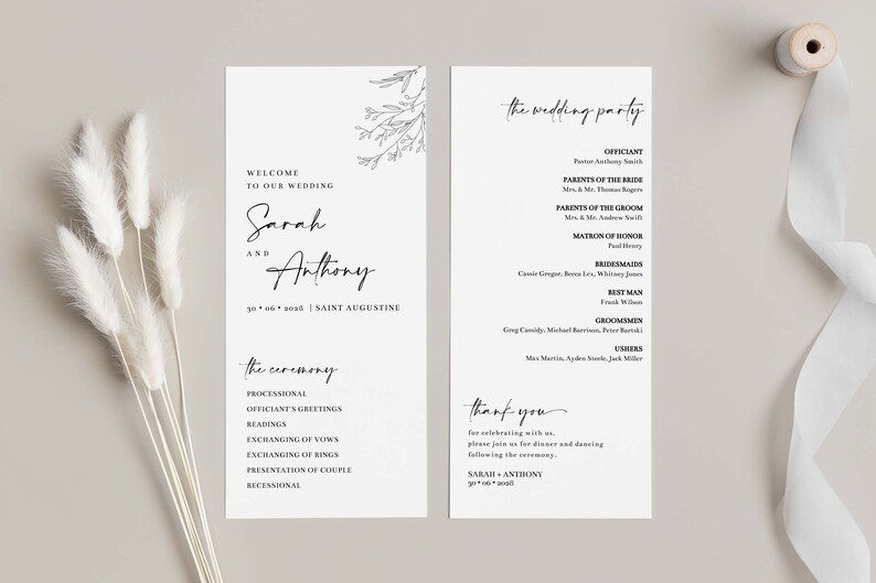 Minimalist Wedding Program Template Custom Minimal Ceremony - Etsy