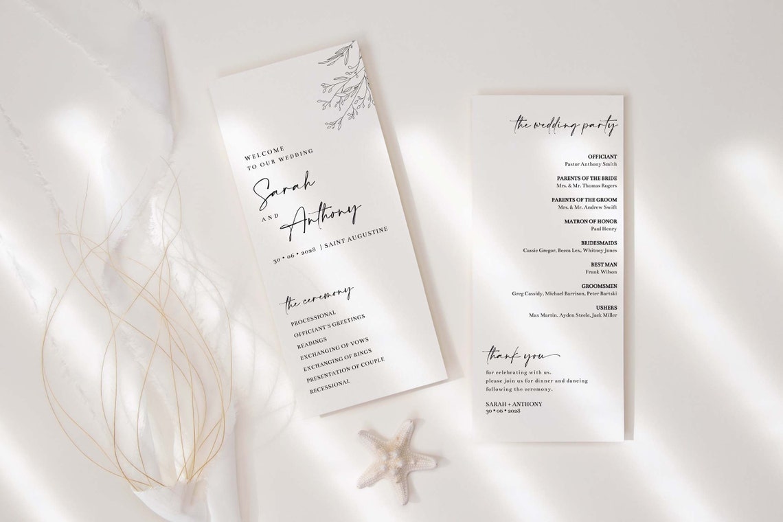 Minimalist Wedding Program Template Custom Minimal Ceremony - Etsy