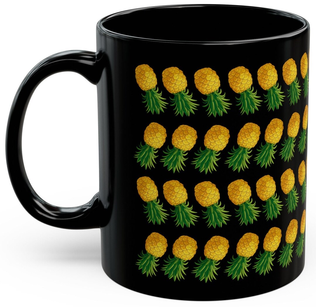 Upside Down Pineapple Swingers Pattern Black Ceramic Mug - Etsy