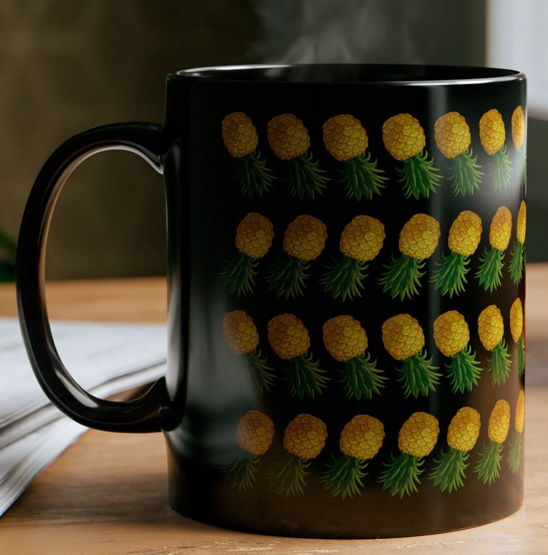Upside Down Pineapple Swingers Pattern Black Ceramic Mug - Etsy