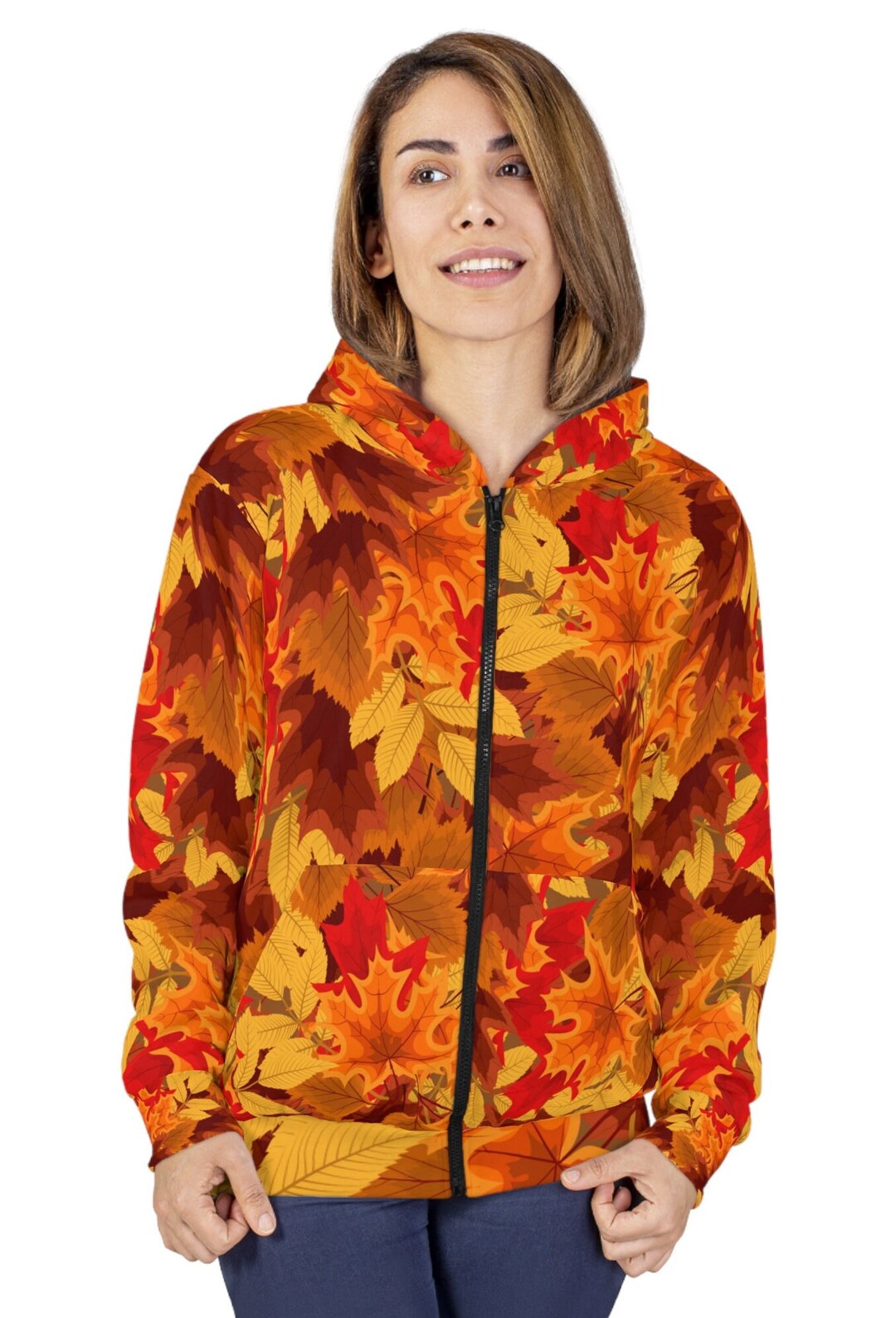 Fall Vibes Autumn Leaves Beautiful Fall Leaves Unisex Zip Hoodie Full ...