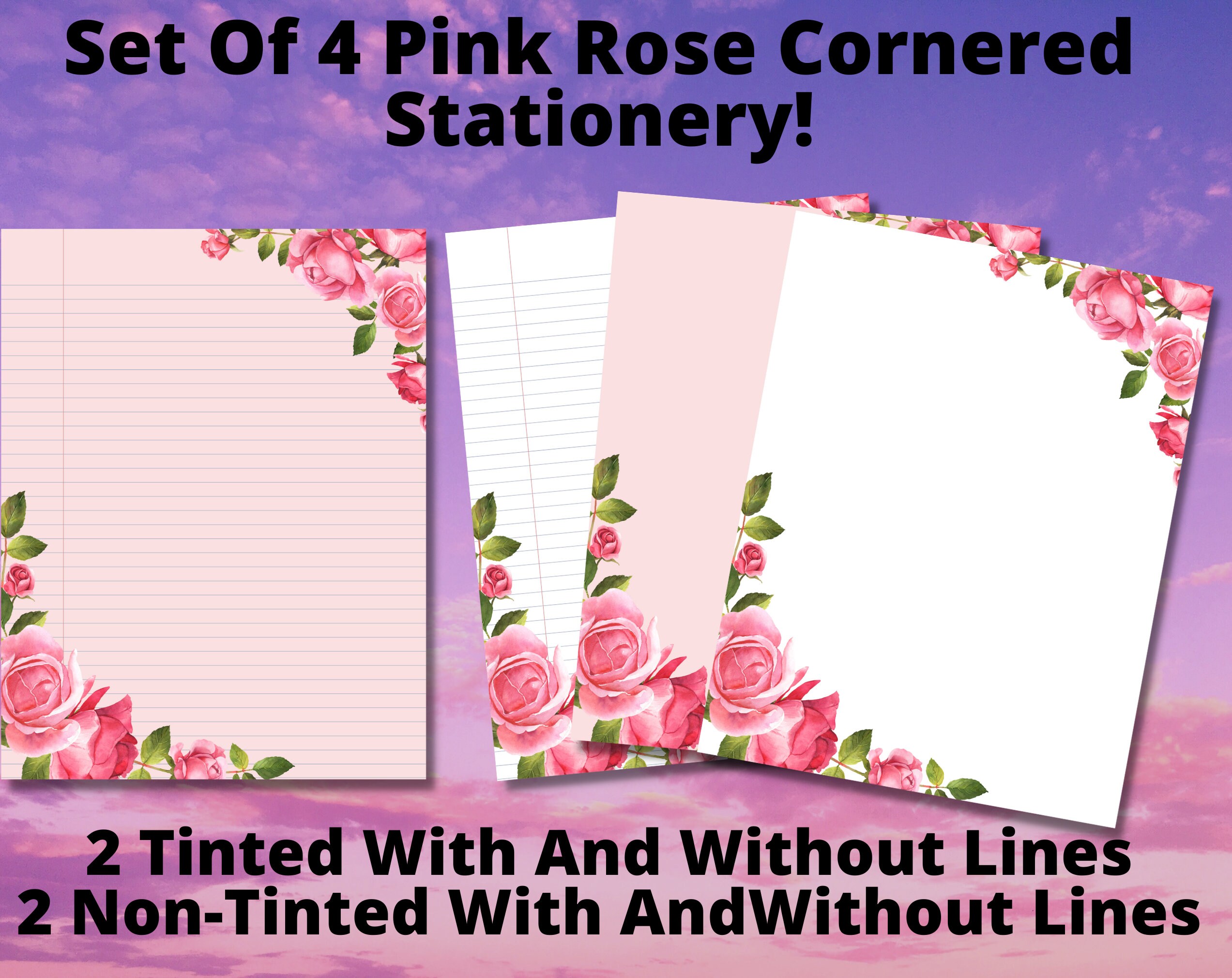 Fancy Stationery, Floral Printable Blue and Pink Watercolor Roses ...