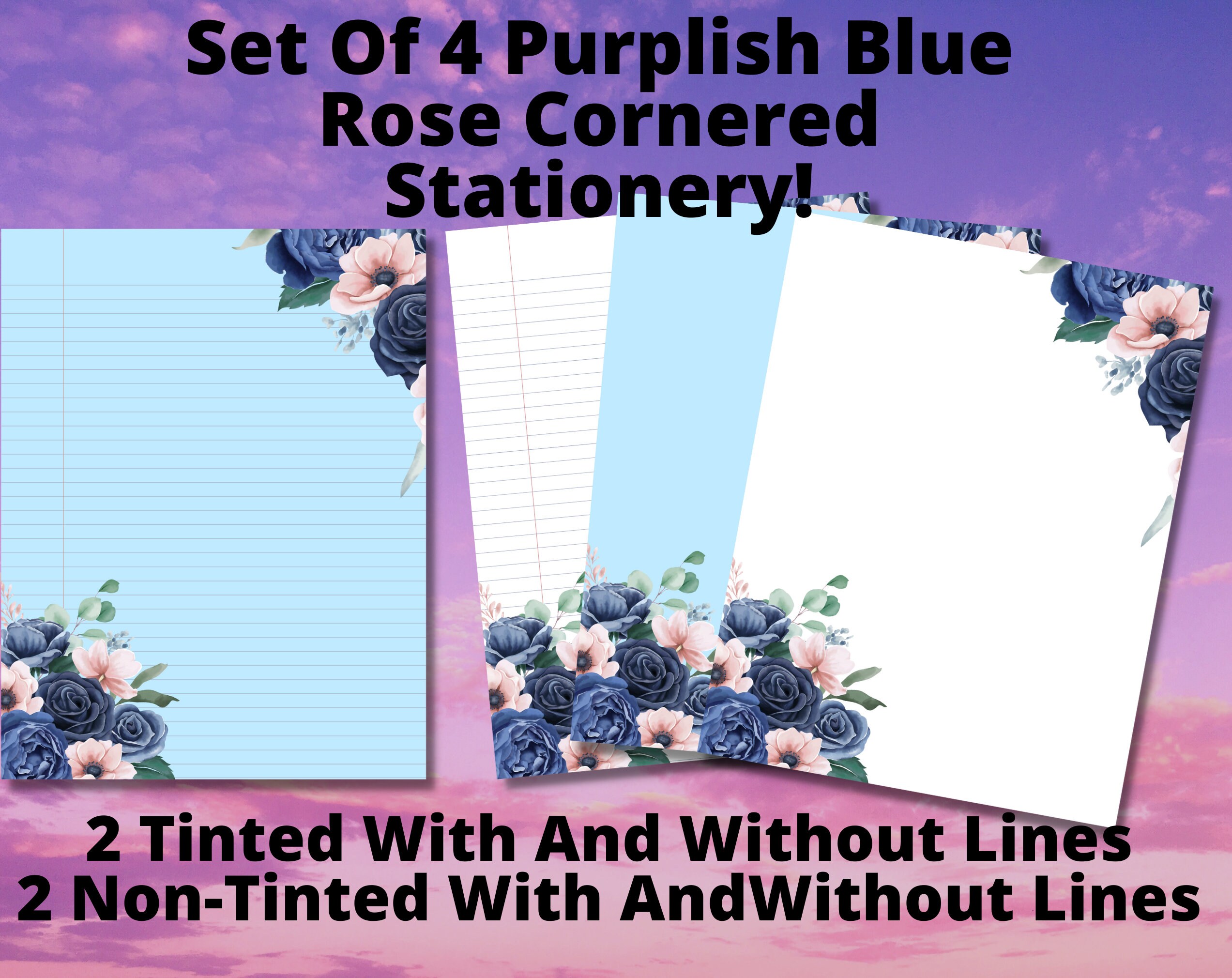 Fancy Stationery, Floral Printable Blue and Pink Watercolor Roses ...