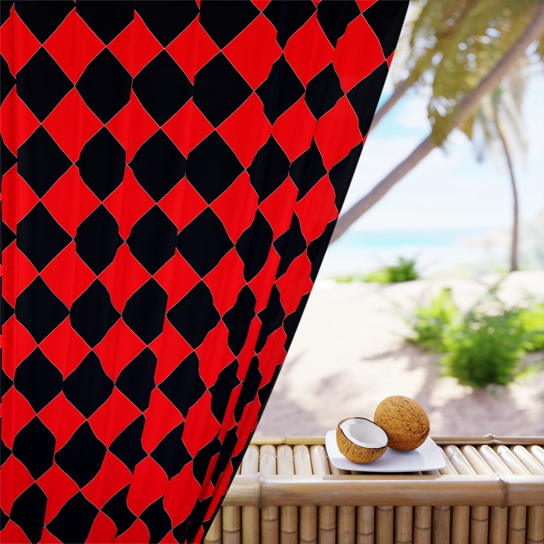 Red and Black Diagonal Checkered Pattern Design Window Curtain 1 Piece ...