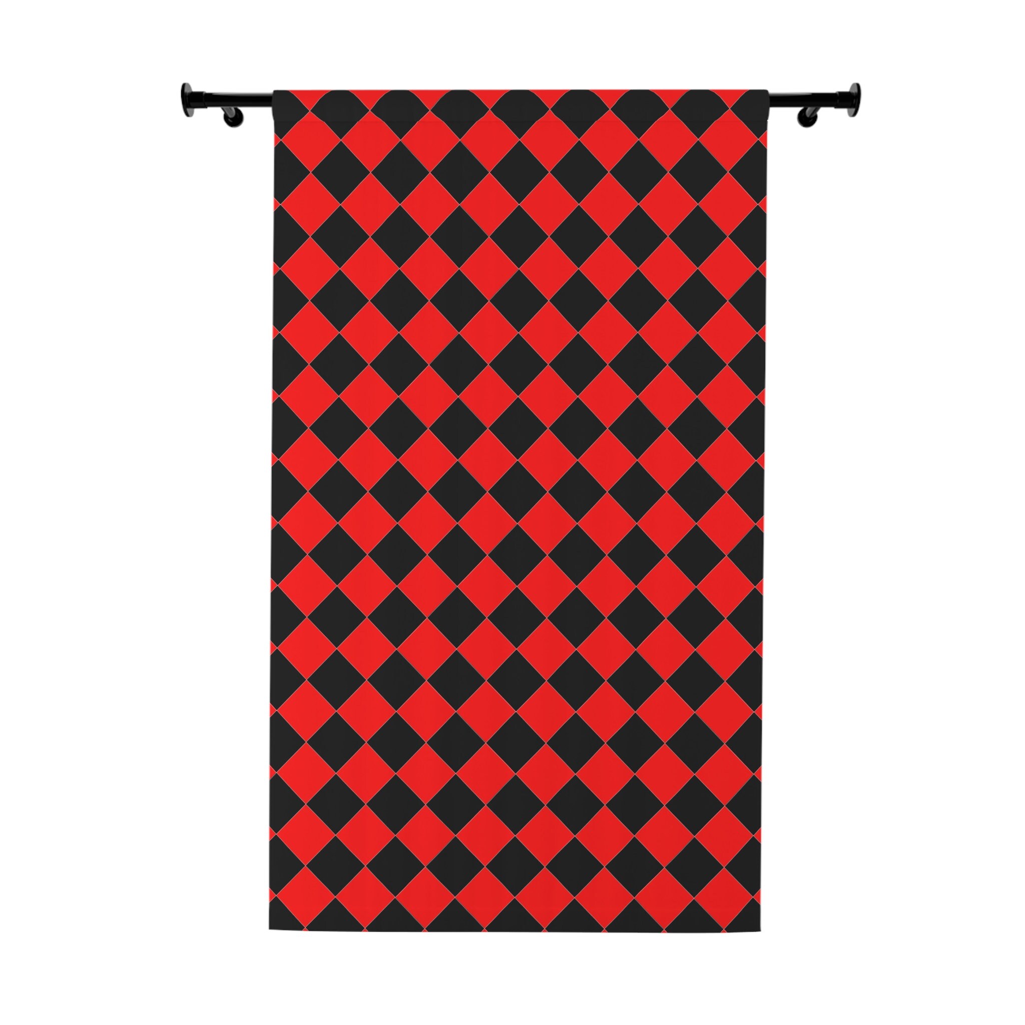 Red and Black Diagonal Checkered Pattern Design Window Curtain 1 Piece ...